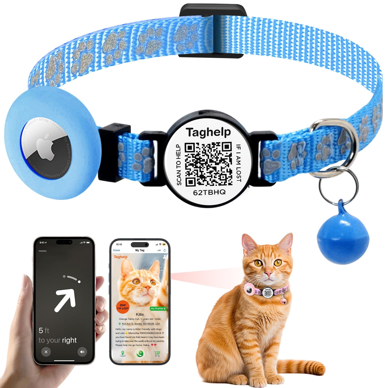 Reflective AirTag Cat Collar with Bell & Elastic Safety Band ...