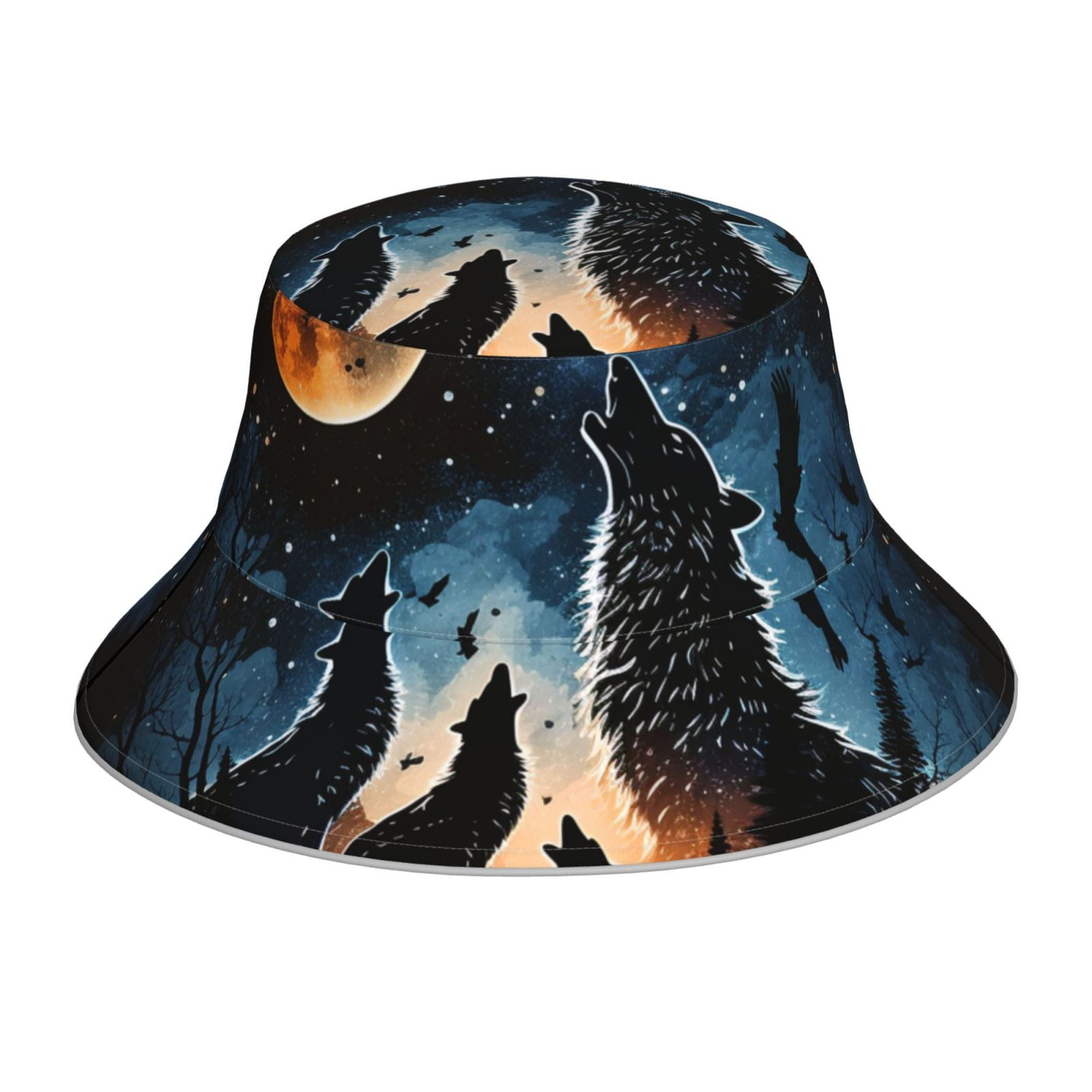 Reflective Bucket Hat Sun Hats Outdoor Travel Beach Packable Cap , Wolf ...