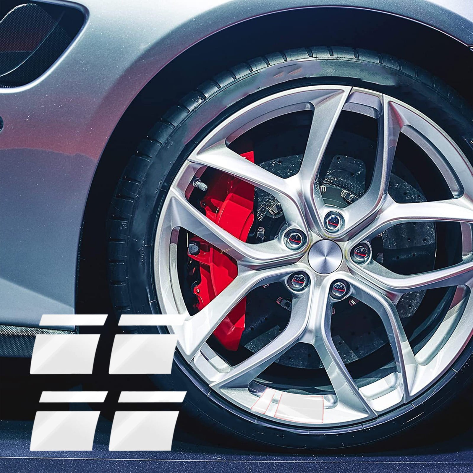 Reflective Car Stickers – 4-Pack Red Wheel Hub Decals, Scratch Cover ...