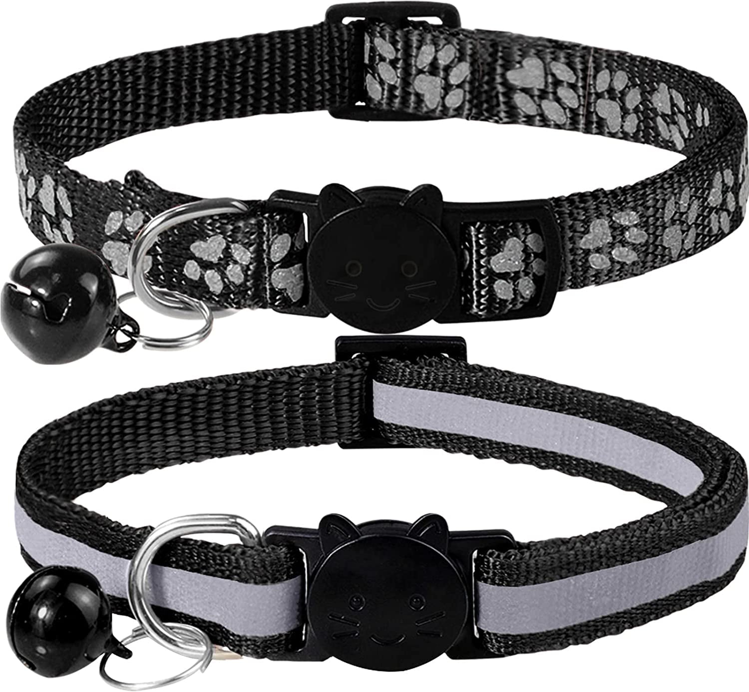 Reflective Cat Collars Breakaway with Bell, 2-Pack Girl Boy Pet Kitten ...