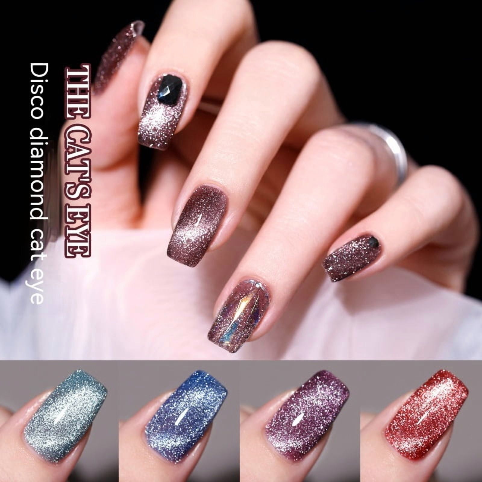 Reflective Diamond In The Debris Glue Cat Eye Gel Polish Nail Art ...