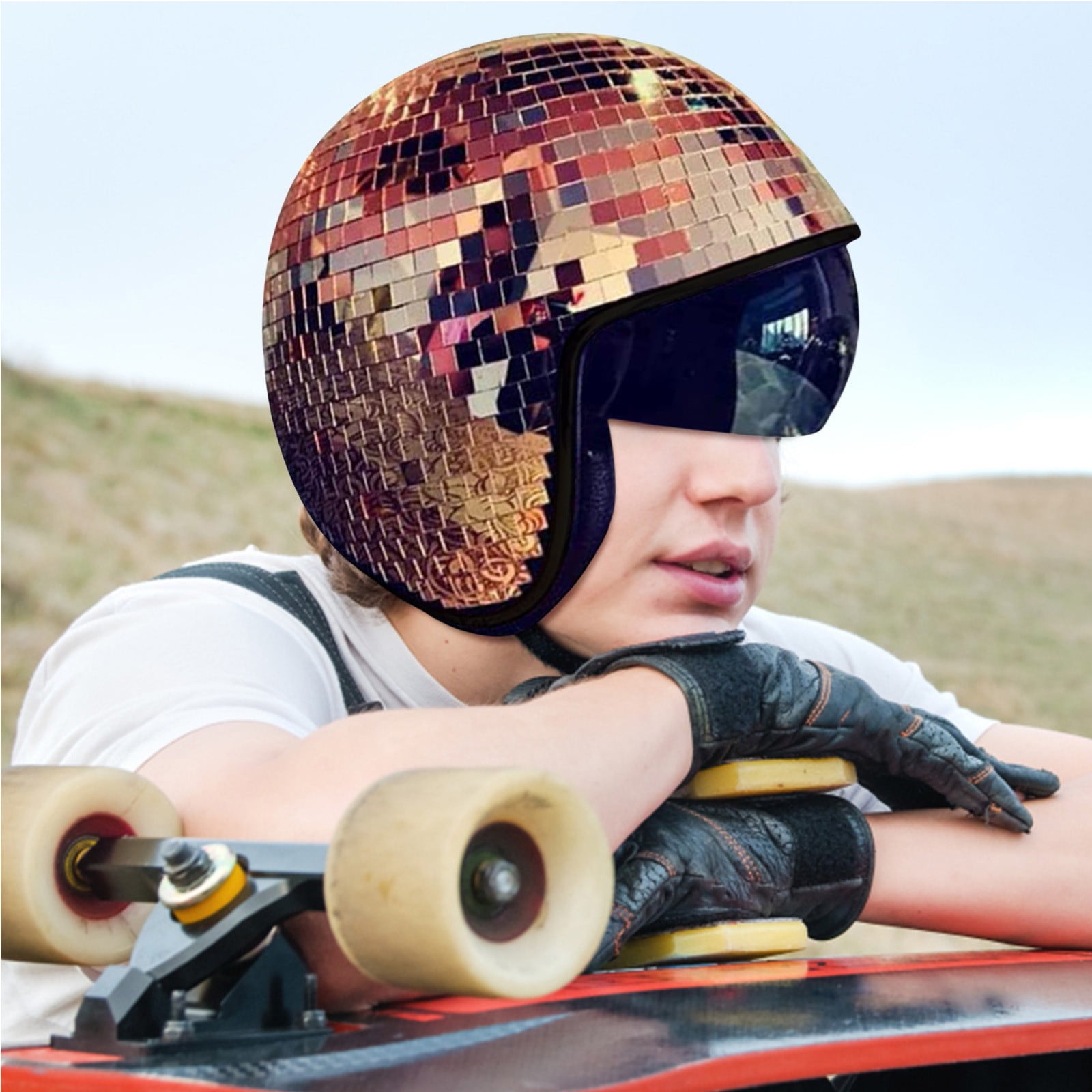 Reflective Disco Party Helmet with Retractable Visor - Handcrafted ...