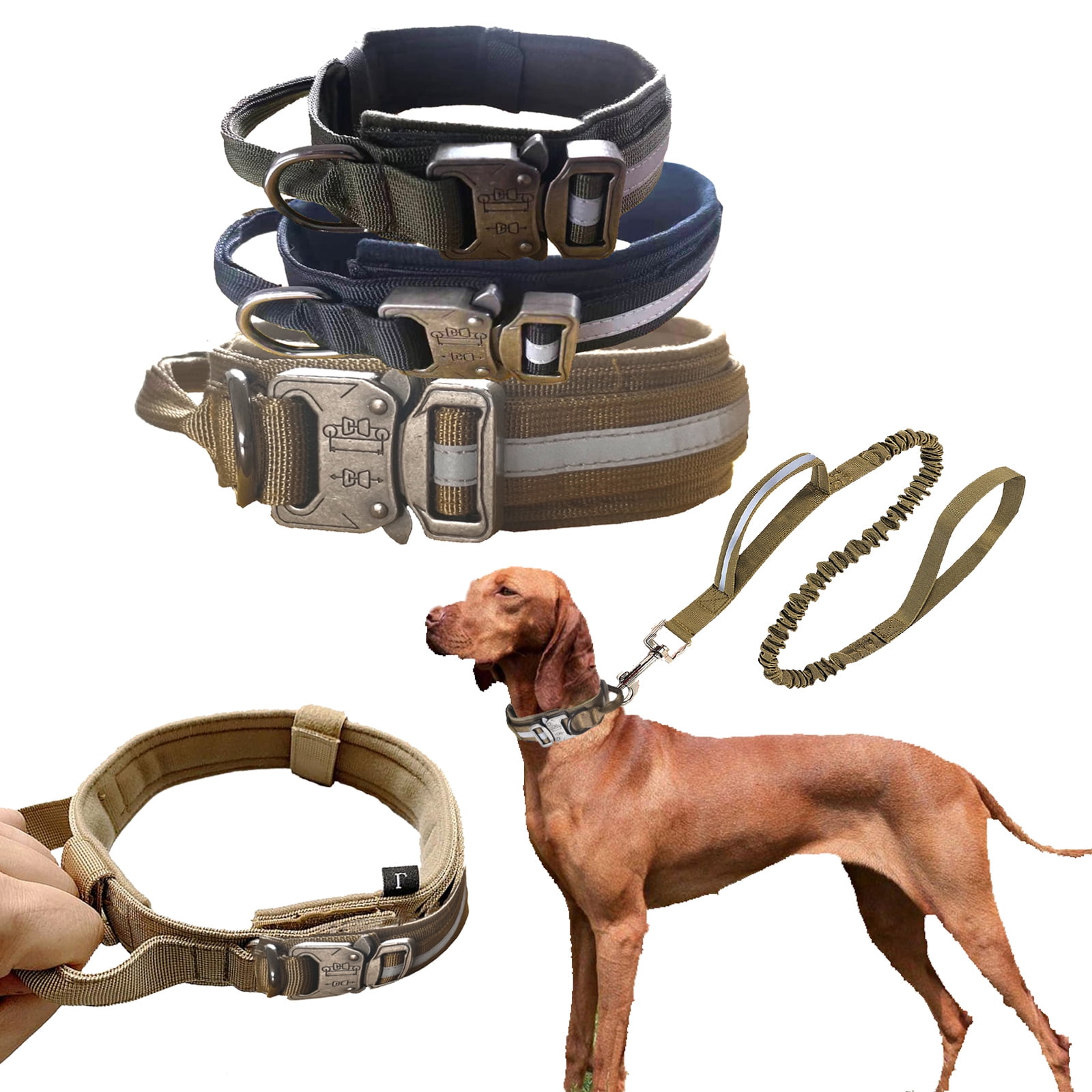 Reflective Dog Heavy Metal Buckle Collar with Handle Adjustable Nylon ...