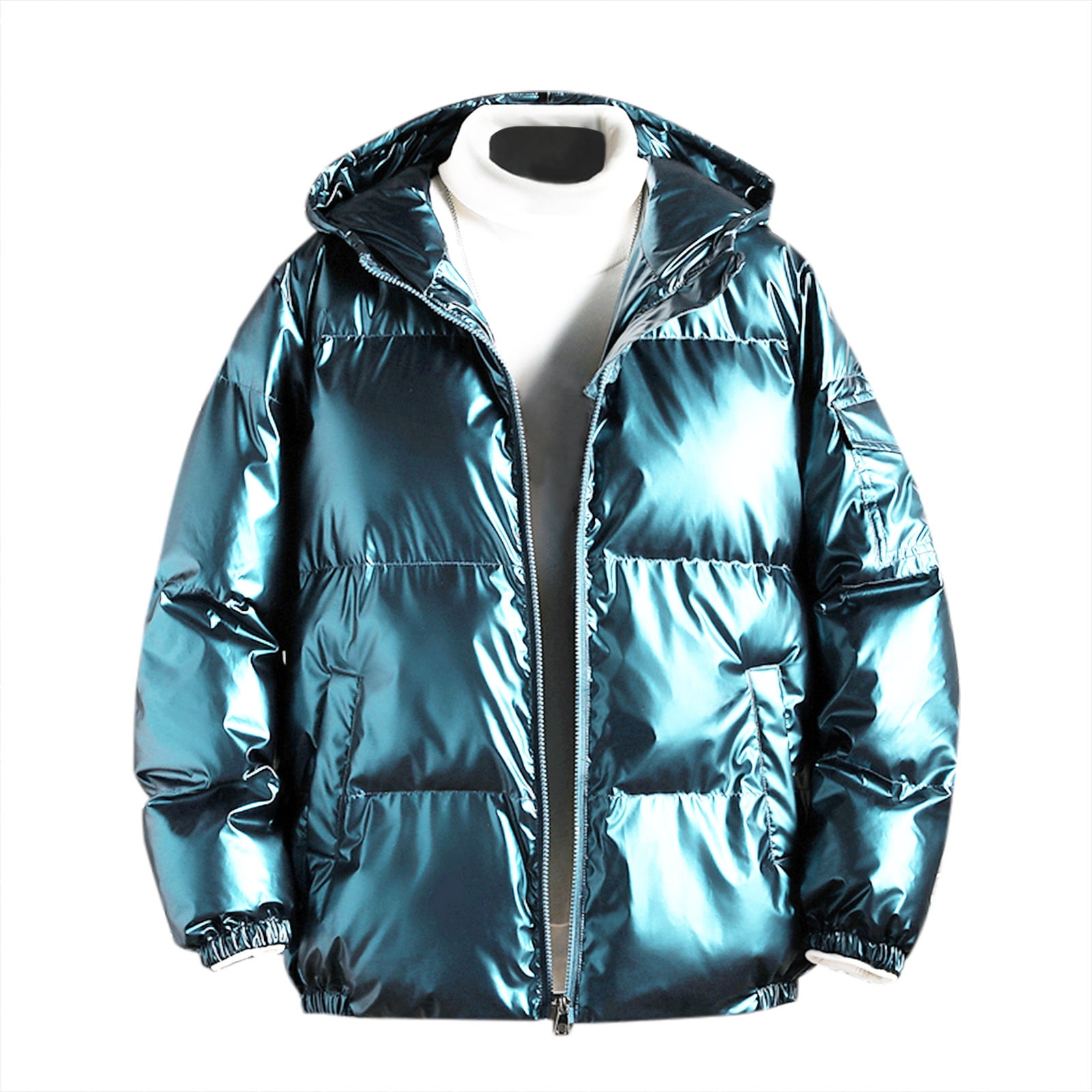 Reflective Down Jacket for Men Lightweight Zipper Hooded Coat Casual ...