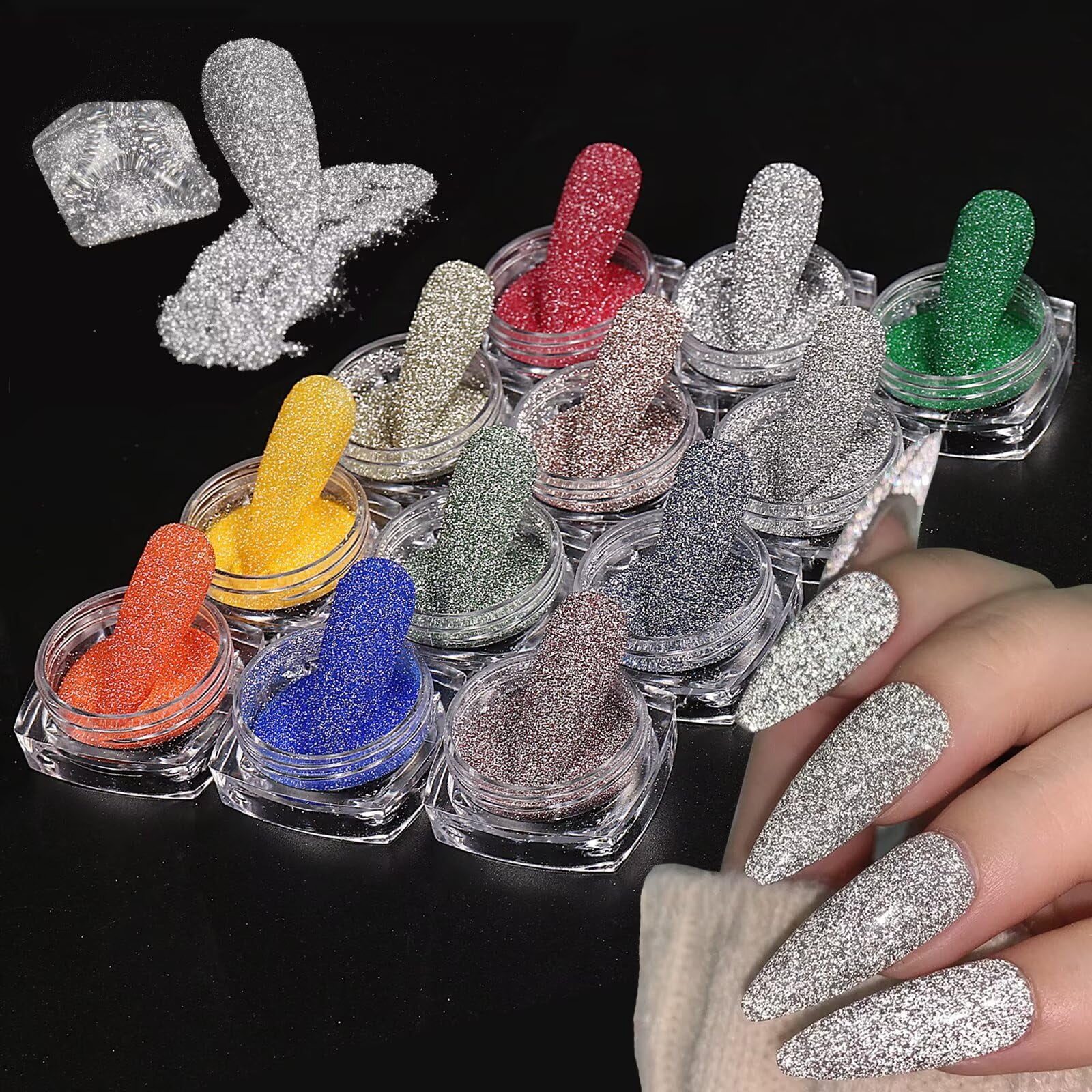 Reflective Glitter Nail Powder TMA2 Set - 12 Colors Sparkle Diamond ...