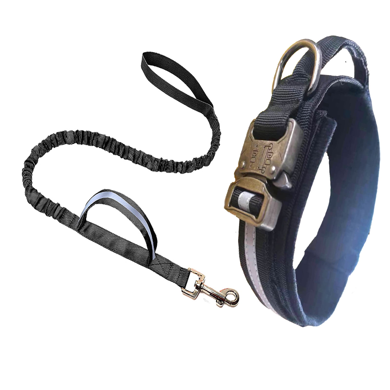 Reflective Heavy Metal Buckle Dog Collar with Bungee Leash Set ...