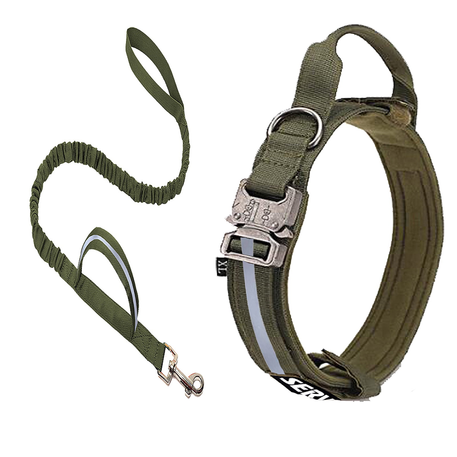 Reflective Heavy Metal Buckle Dog Collar with Bungee Leash Set ...