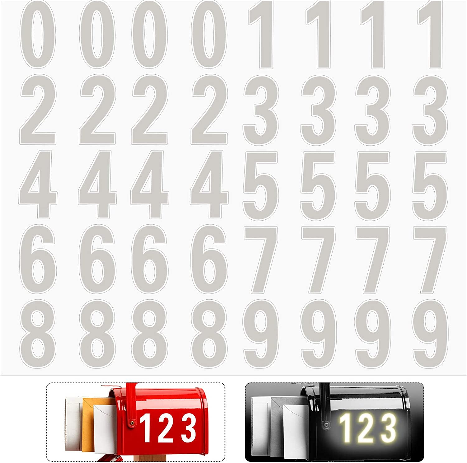 Reflective Mailbox Numbers for Outside, 4 inch 0-9 Self Adhesive ...