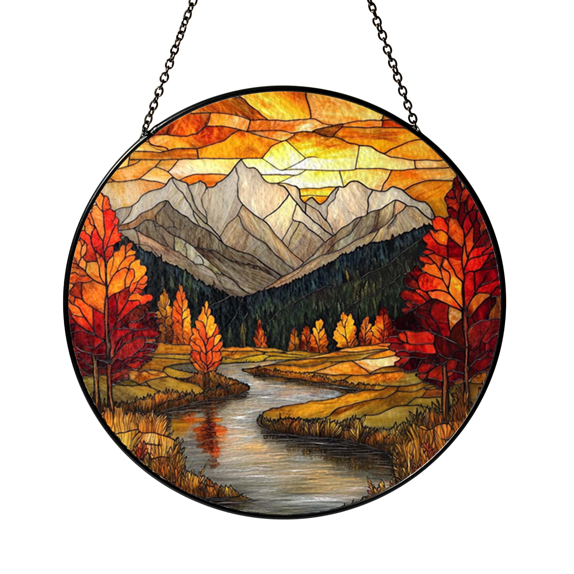 Reflective Mountain Autumn Stained Glass Suncatcher – Nature Window ...