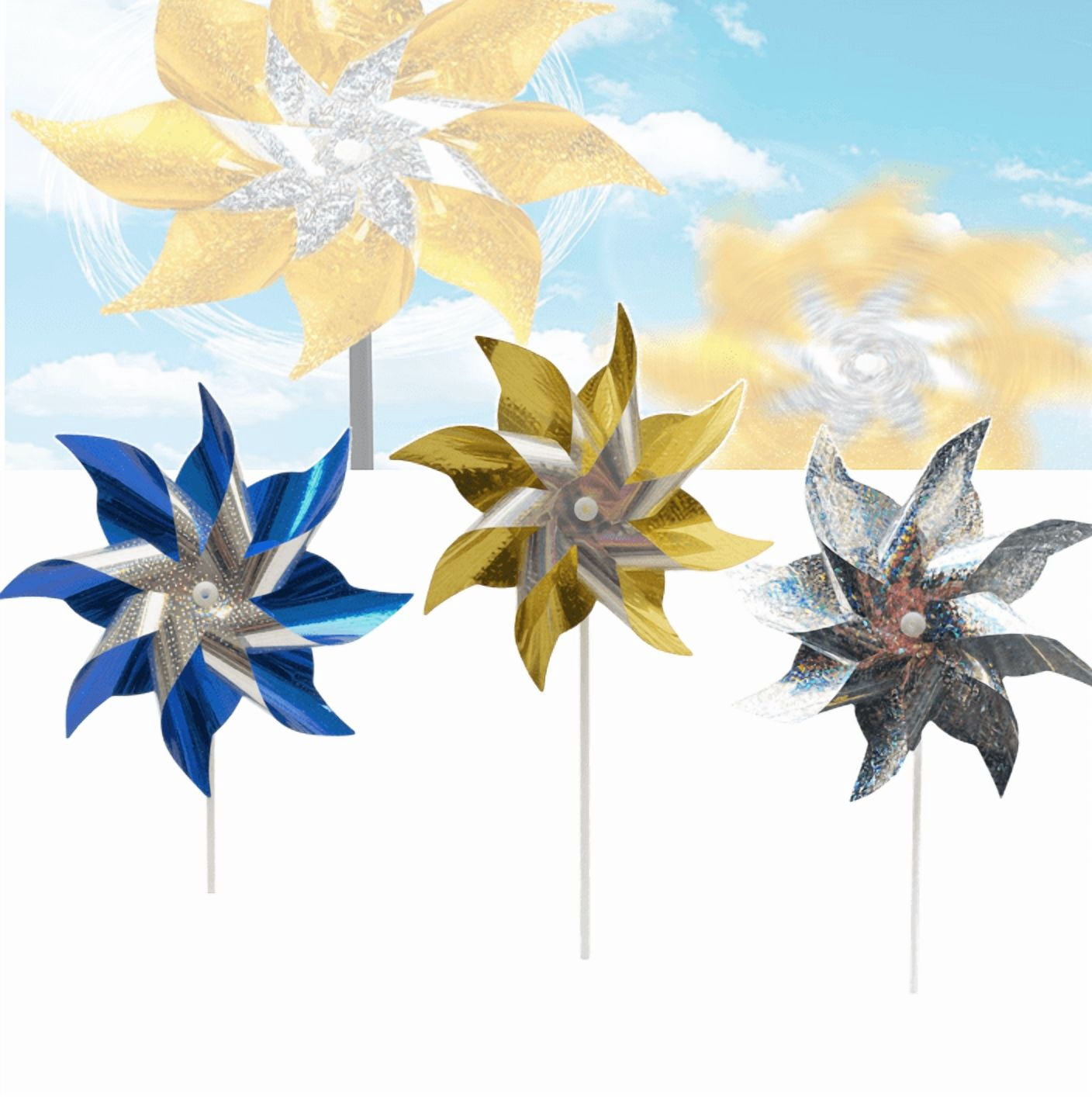 Reflective Pinwheels with Stakes, Sparkly Garden Pinwheel, Outdoor Wind ...