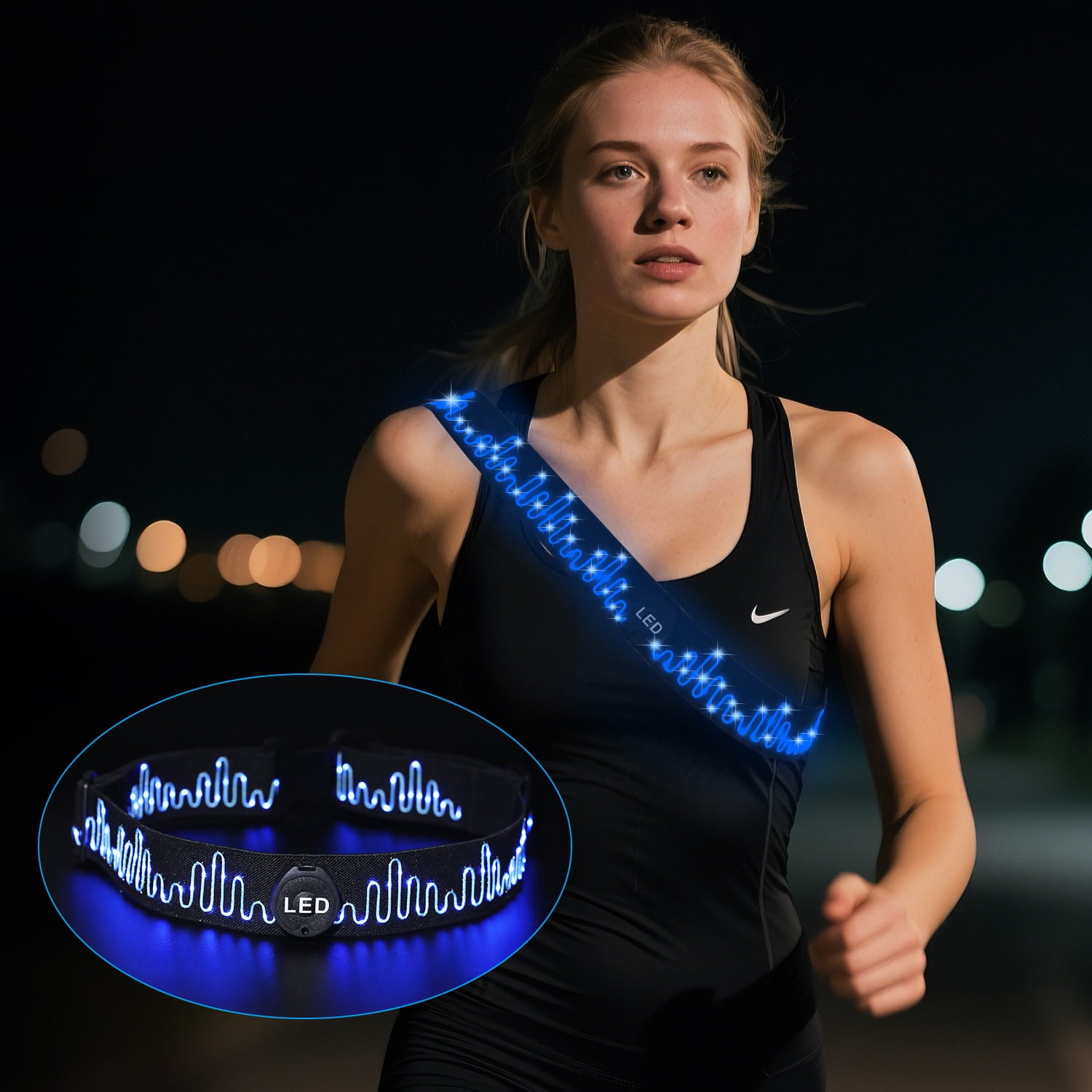 LED Reflective Belt Sash Walking Gear, Rechargeable Night Safety Belt ...