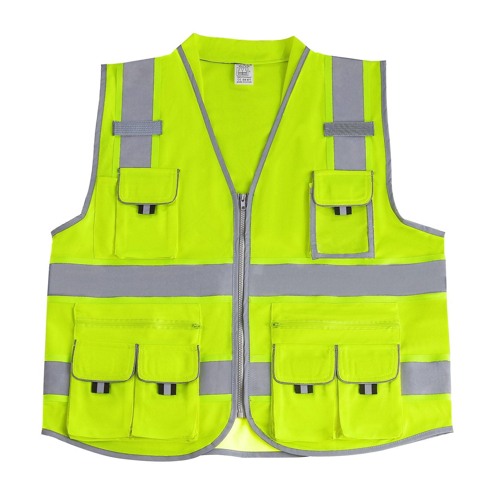 Reflective Safety Vest with 10 Pockets - High Visibility Yellow Work ...