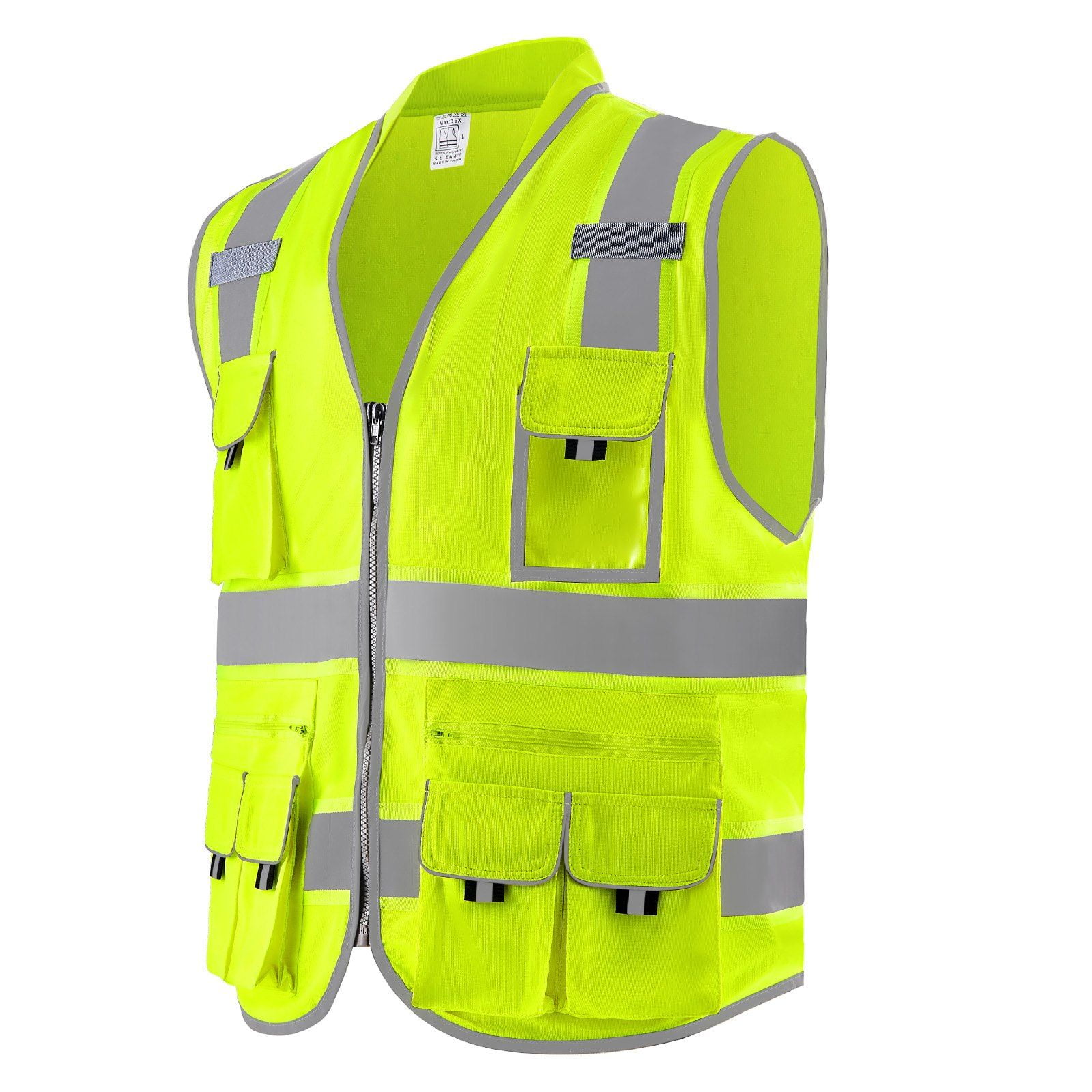 Reflective Safety Vest with 10 Pockets - High Visibility Yellow Work ...