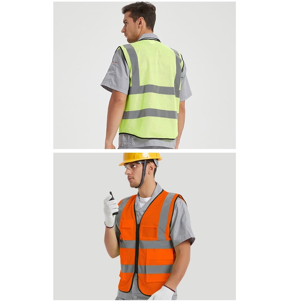 Reflective Safety Vests with Pockets and Zipper, High Visibility Mesh ...