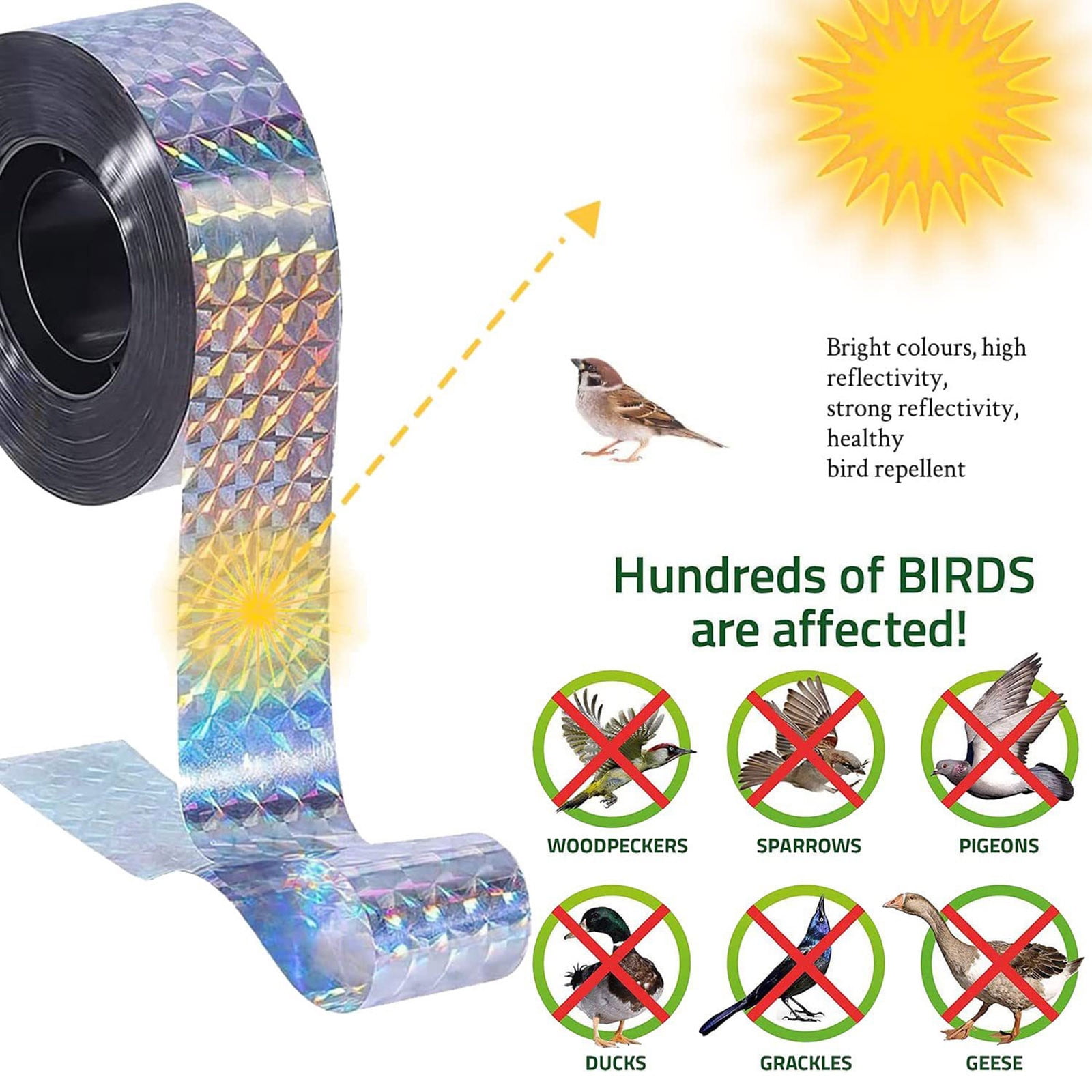 Reflective Scare Tape Ribbon, Double Sided Reflective Tape to Keep ...