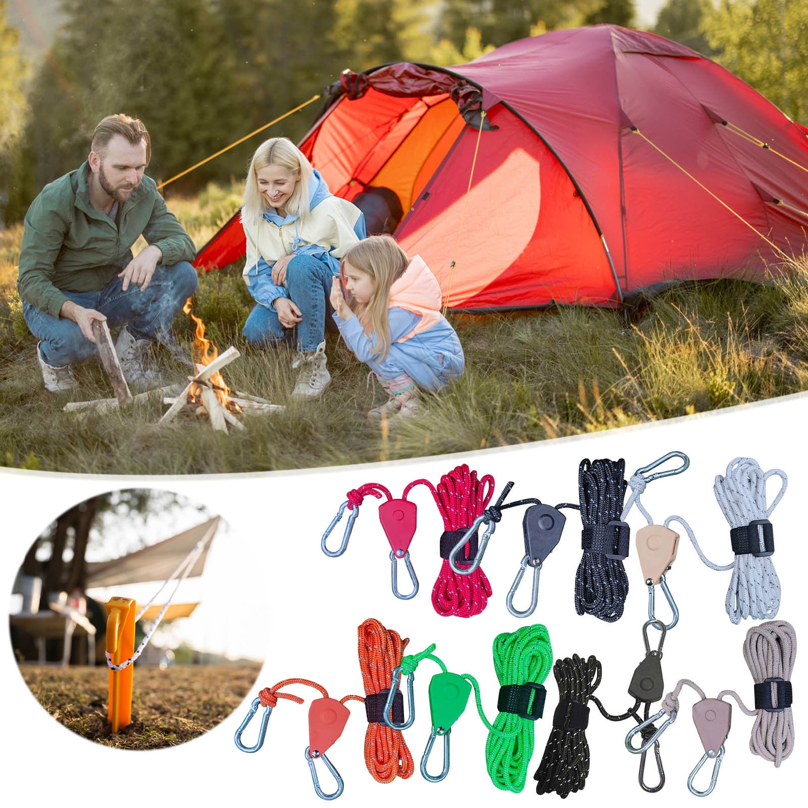 Reflective Tent Guyline Rope 4mm x 4m | Nylon Cord with Metal Pulley ...