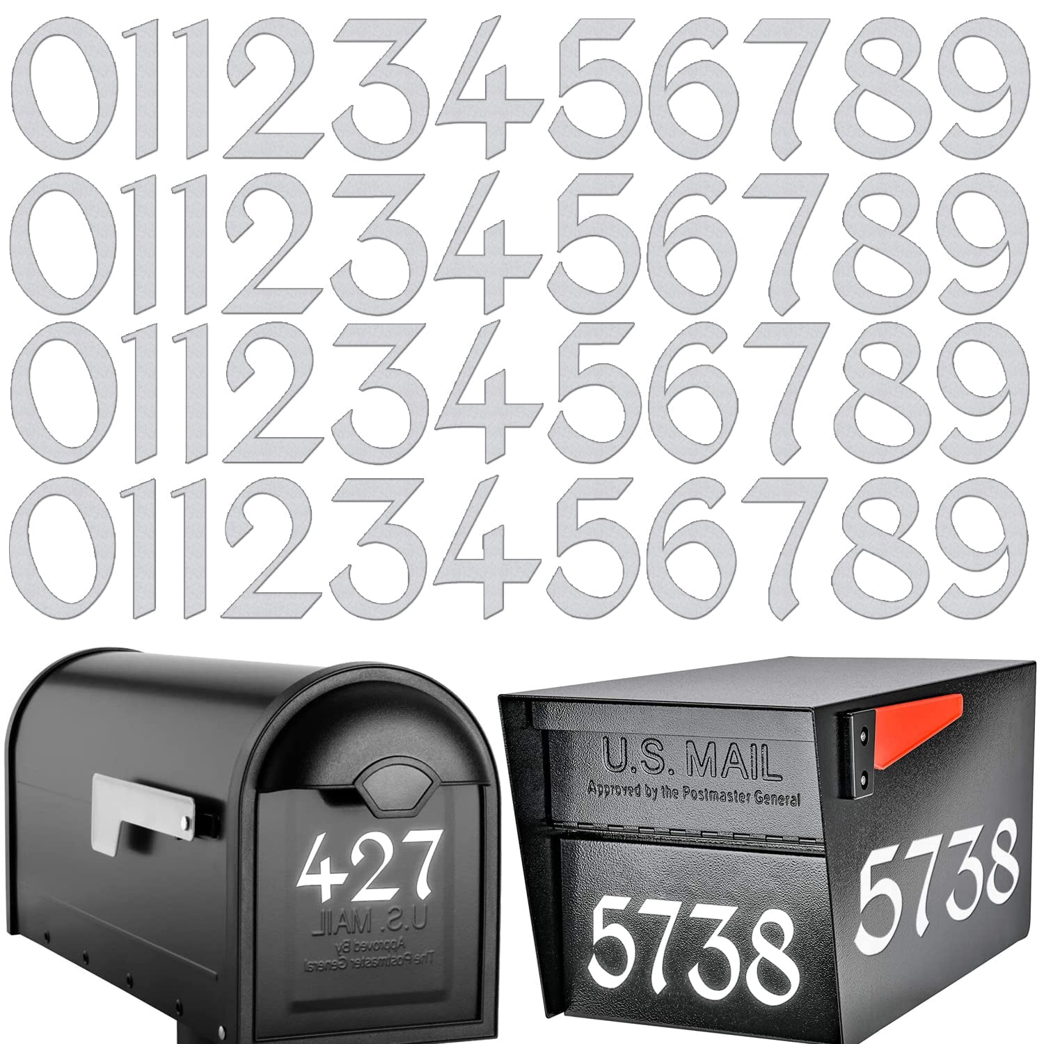 Reflective White 4 Sets Mailbox Numbers Sticker Decals Die Cut Bold ...