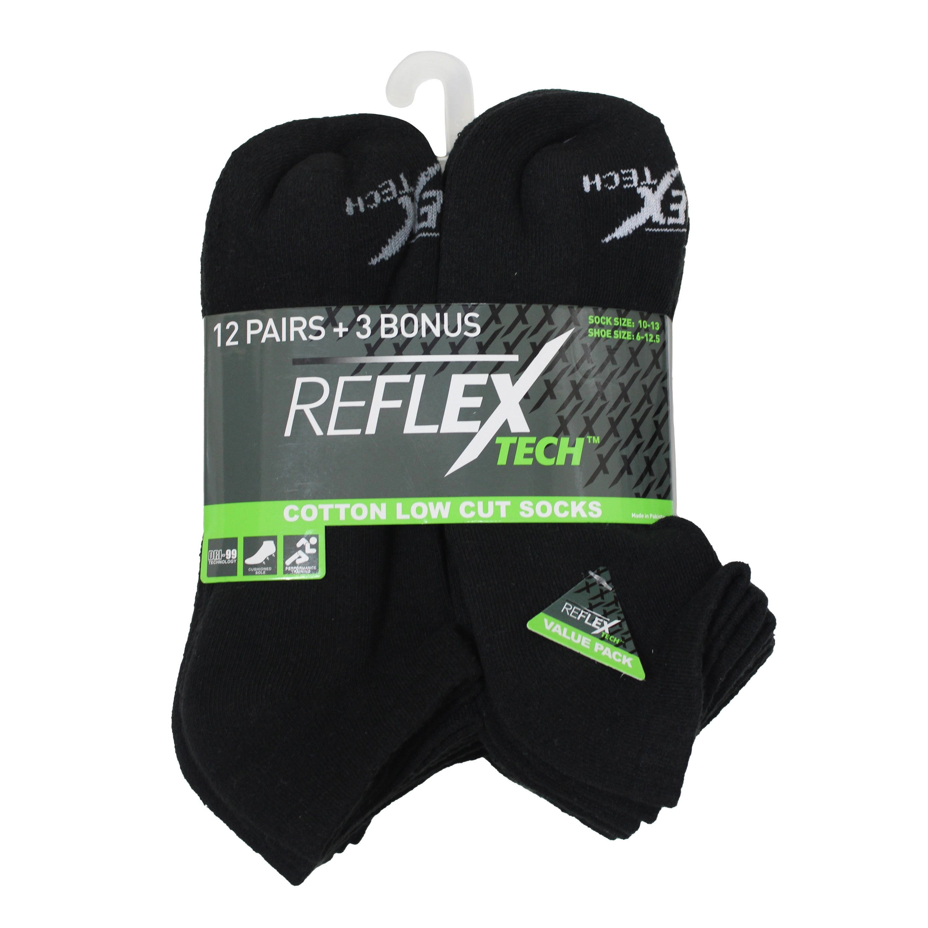 Reflex Men's Cushioned Low-Cut Athletic Ankle Socks, 15-Pack ...