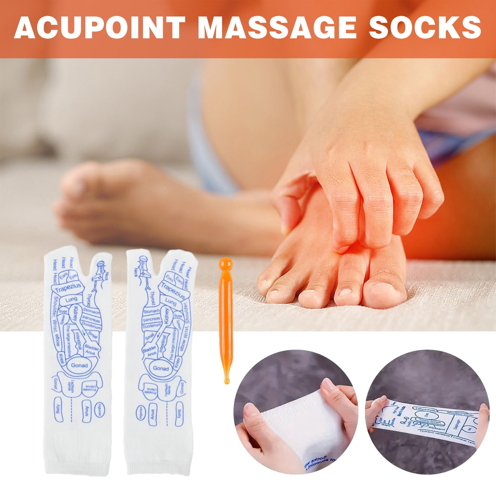 Reflexology Foot Massage Socks with Acupoint Diagram and Natural Resin ...