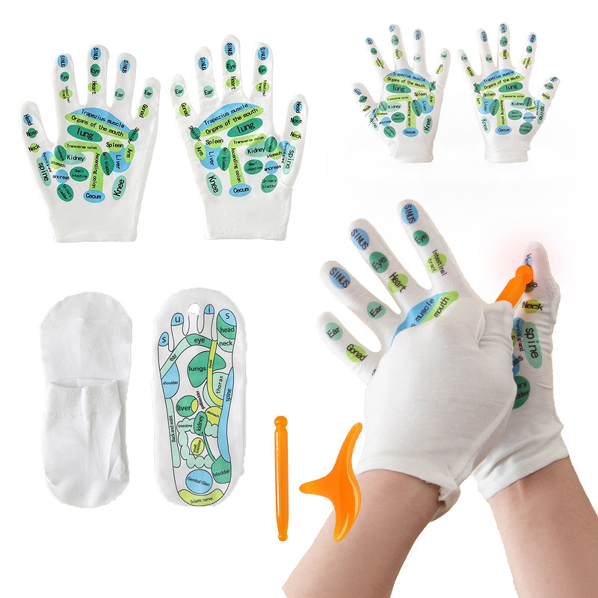 Reflexology Socks and Gloves Tool Set, Hand Spa Reflexology Tools ...