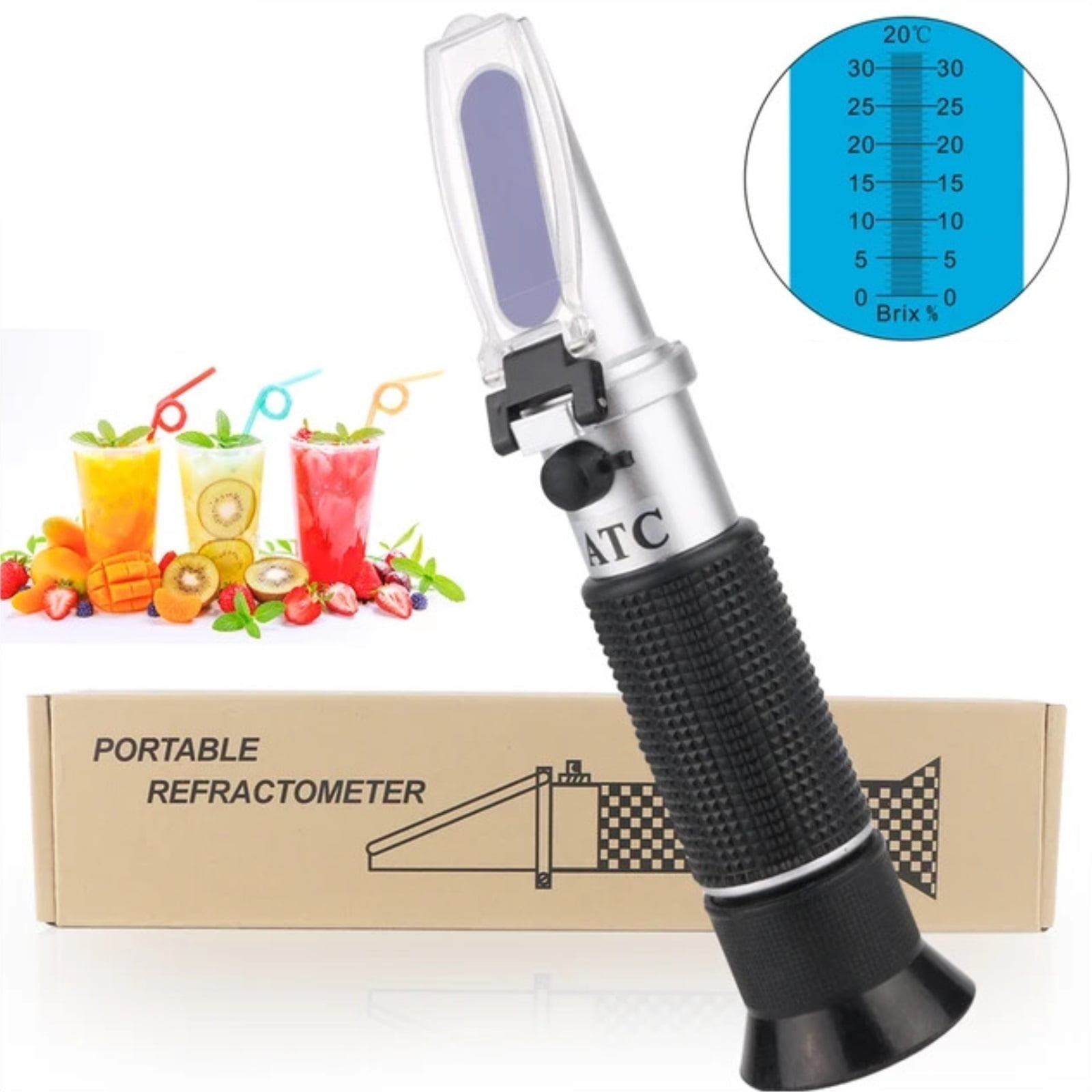 Refractometer Handheld sugar Meter Brix Test Optical 0-32% ATC Milk Tea ...