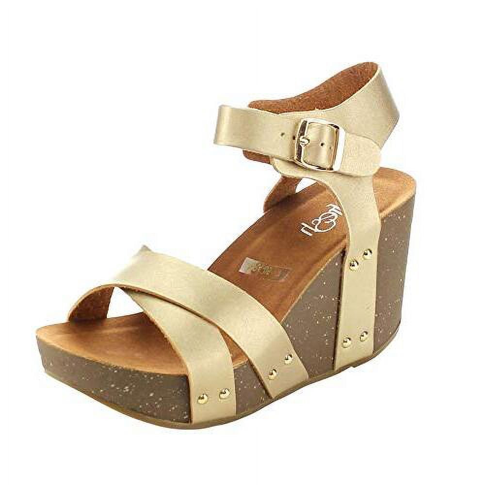Refresh Mara-05 Champagne Ankle Strap Comfort Criss Cross Platform ...