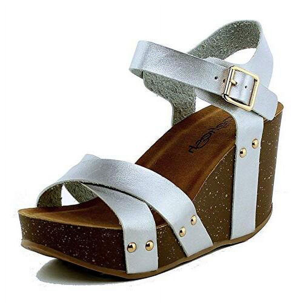Refresh Mara-05 Wedge Sandals Silver Vegan Leather Open Toe Platform ...
