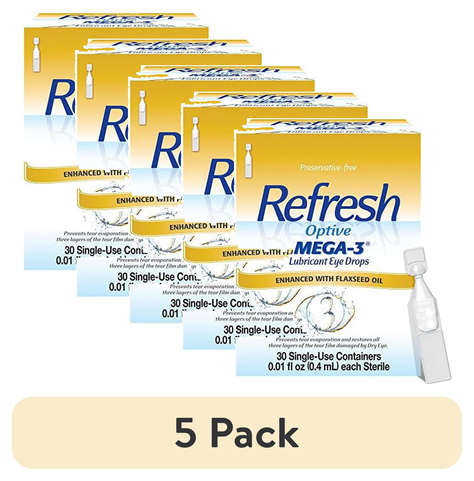 (5 pack) Refresh Optive Mega-3 Lubricant Eye Drops, Preservative-Free ...