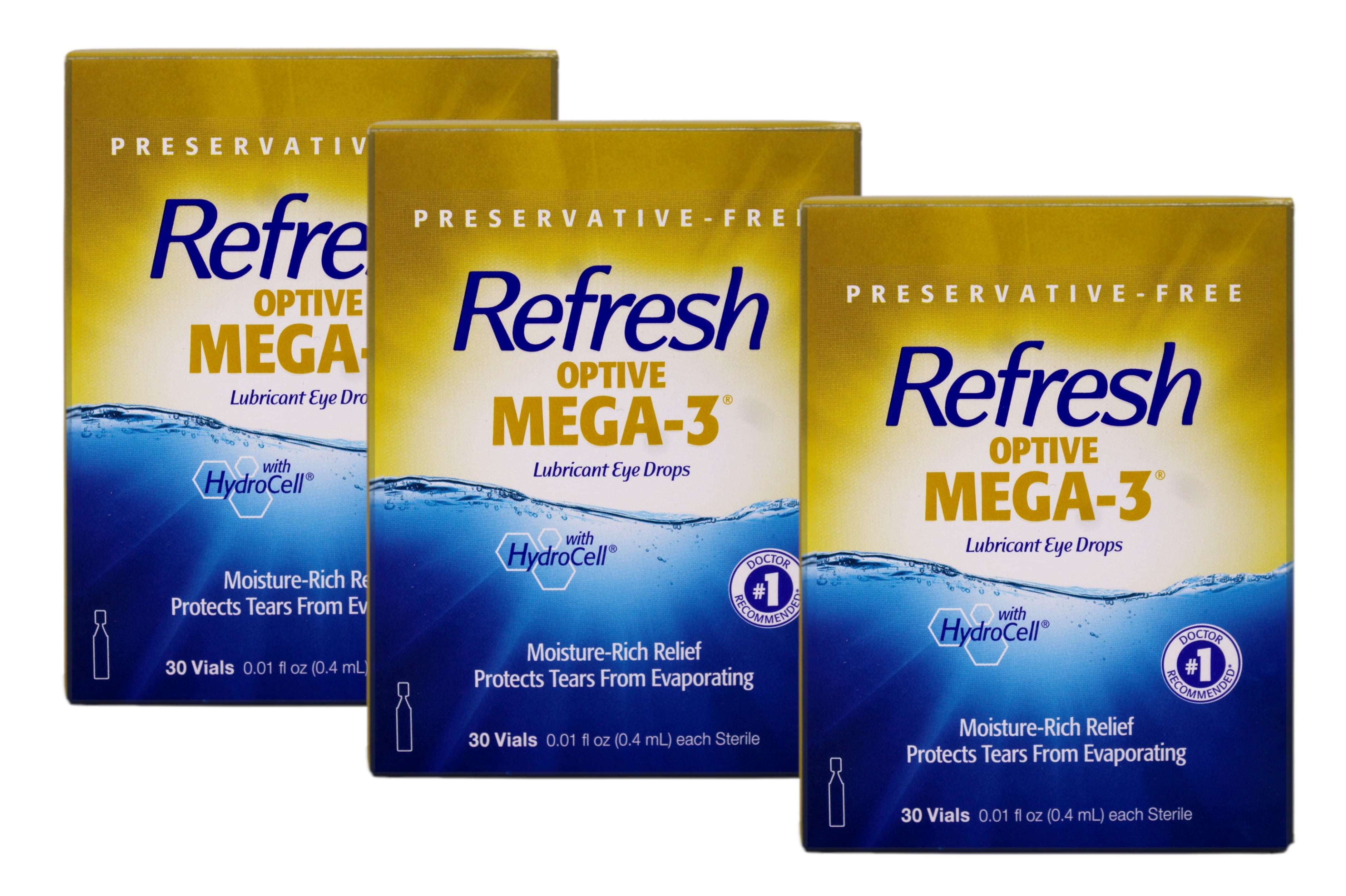 REFRESH Optive Mega-3 Lubricant Eye Drops, 0.01 fl oz, 30 Vials, 3 Pack ...
