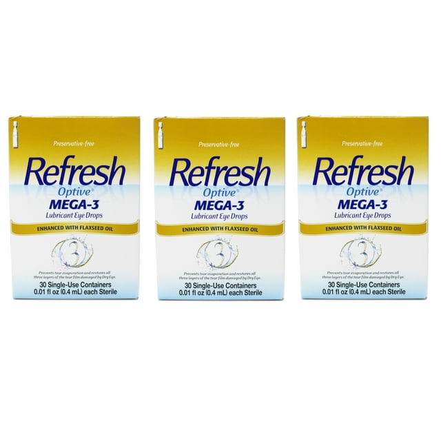 Refresh Optive Mega-3 Lubricant Eye Drops, 30 Single-Use Vials (Pack of ...