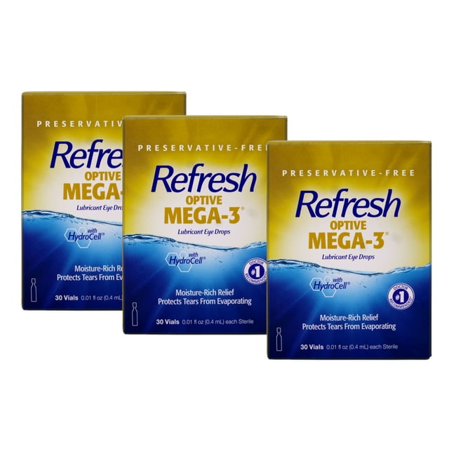 Refresh Optive Mega-3 Lubricant Eye Drops, 30 Single-Use Vials (Pack of ...