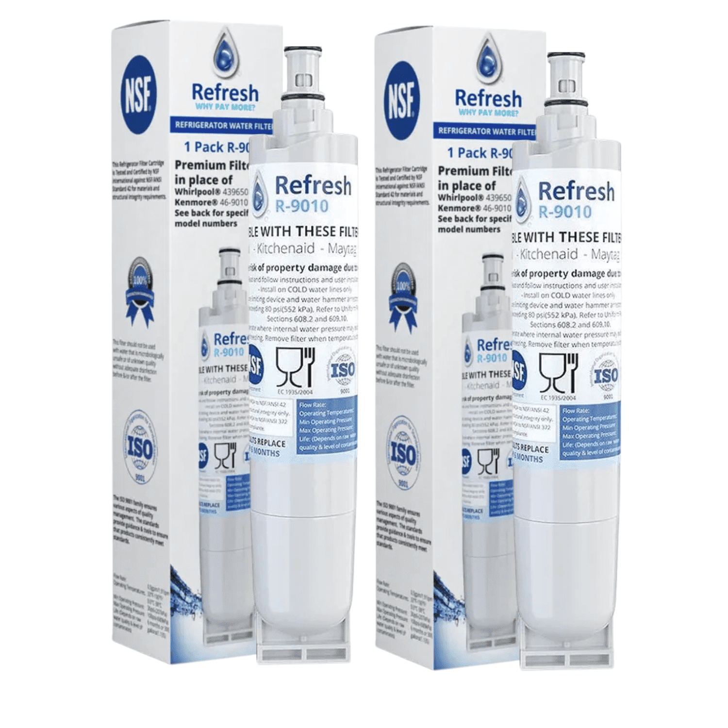 RefreshMyWater R-9010 Replacement Refrigerator Water and Ice Filter, 2 ...
