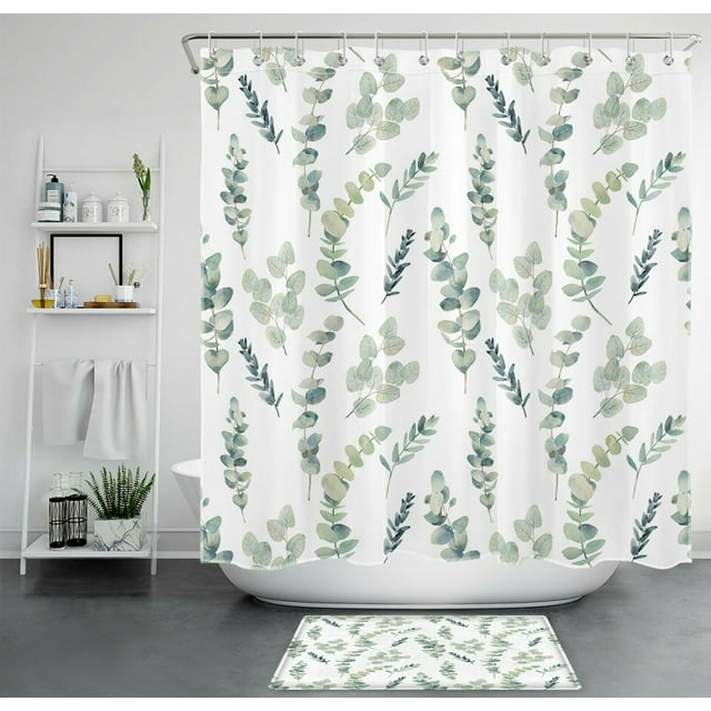 Refresh Your Bathroom With Green Watercolor Eucalyptus Leaves Shower