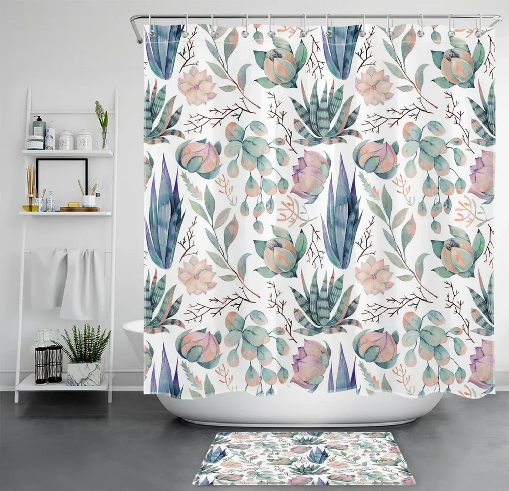Refresh Your Bathroom With A Botanical Leaf Green Succulents Shower