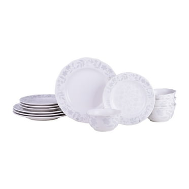 222 Fifth Holiday Wishes 12-Piece Porcelain Dinnerware Set, Red/Green ...