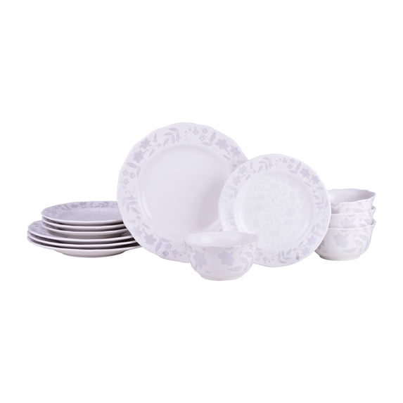 222 Fifth Refreshed Floral White Porcelain 12-Piece Dinnerware Set ...