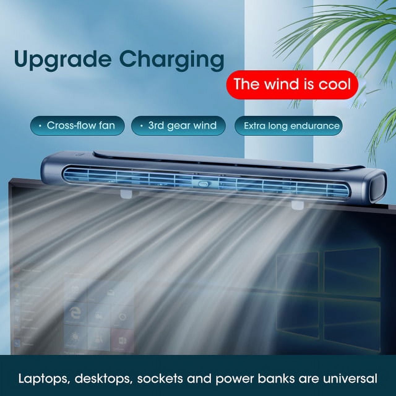 Refreshing Monitor Fan With Lights Bar Clip-On Computer Screen Desk ...