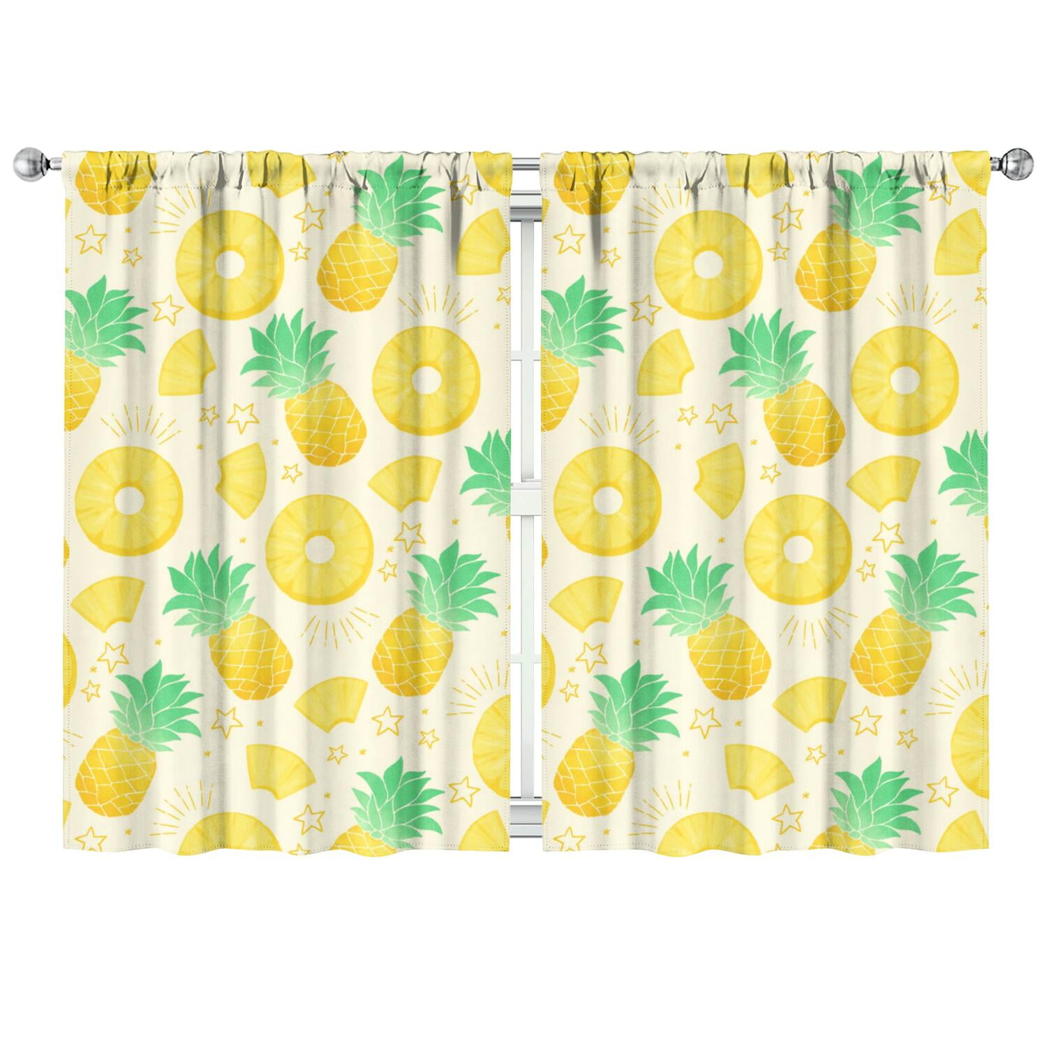 Refreshing Pineapple Kitchen Curtains Set of 2 - 42x63 Inch Tier Panels ...