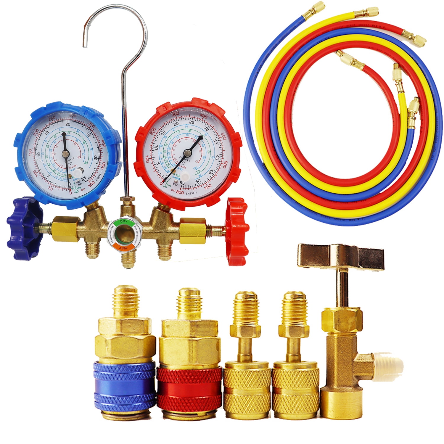 Refrigerant Manifold Gauge Set Diagnostic Air Conditioning Tool Hook ...