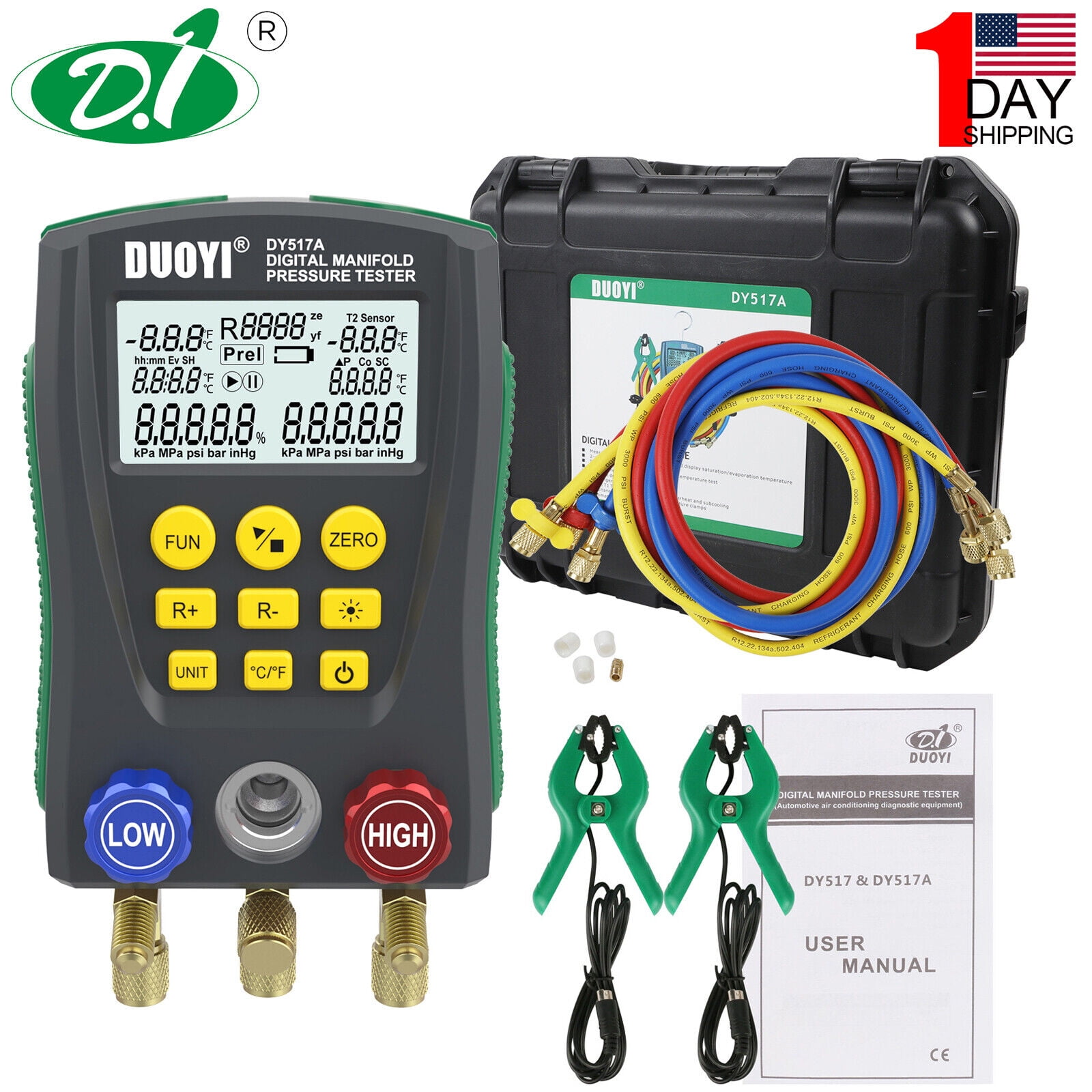 Refrigeration Digital Manifold Gauge HVAC Vacuum Temperature Pressure ...