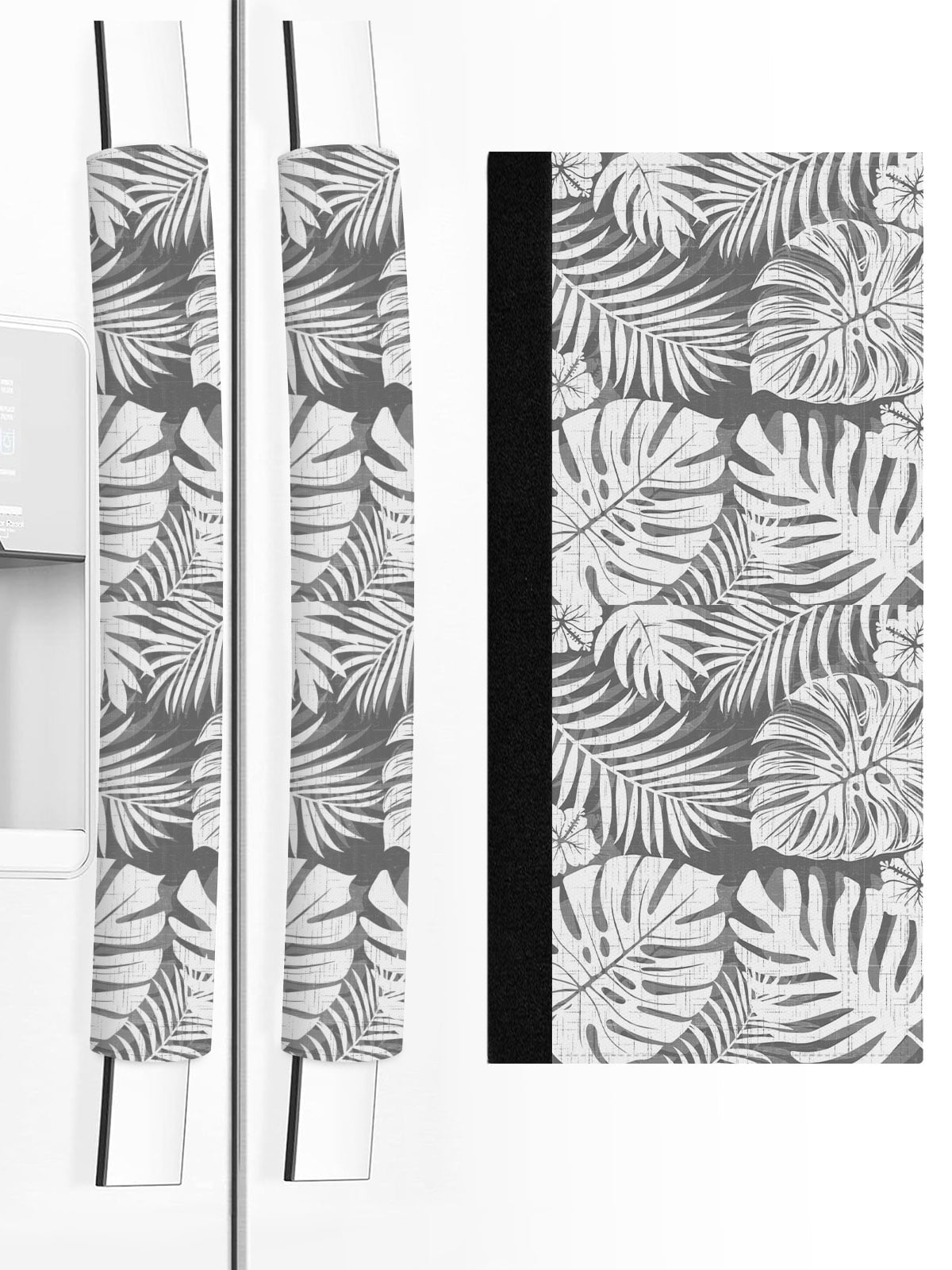 Refrigerator Door Handle Covers Set of 2 Grey Palm Leaves Refrigerator ...