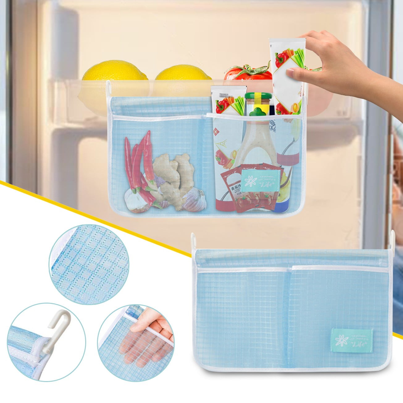 Refrigerator Door Storage Organizer | Hanging Mesh Bag | Multi-Use ...