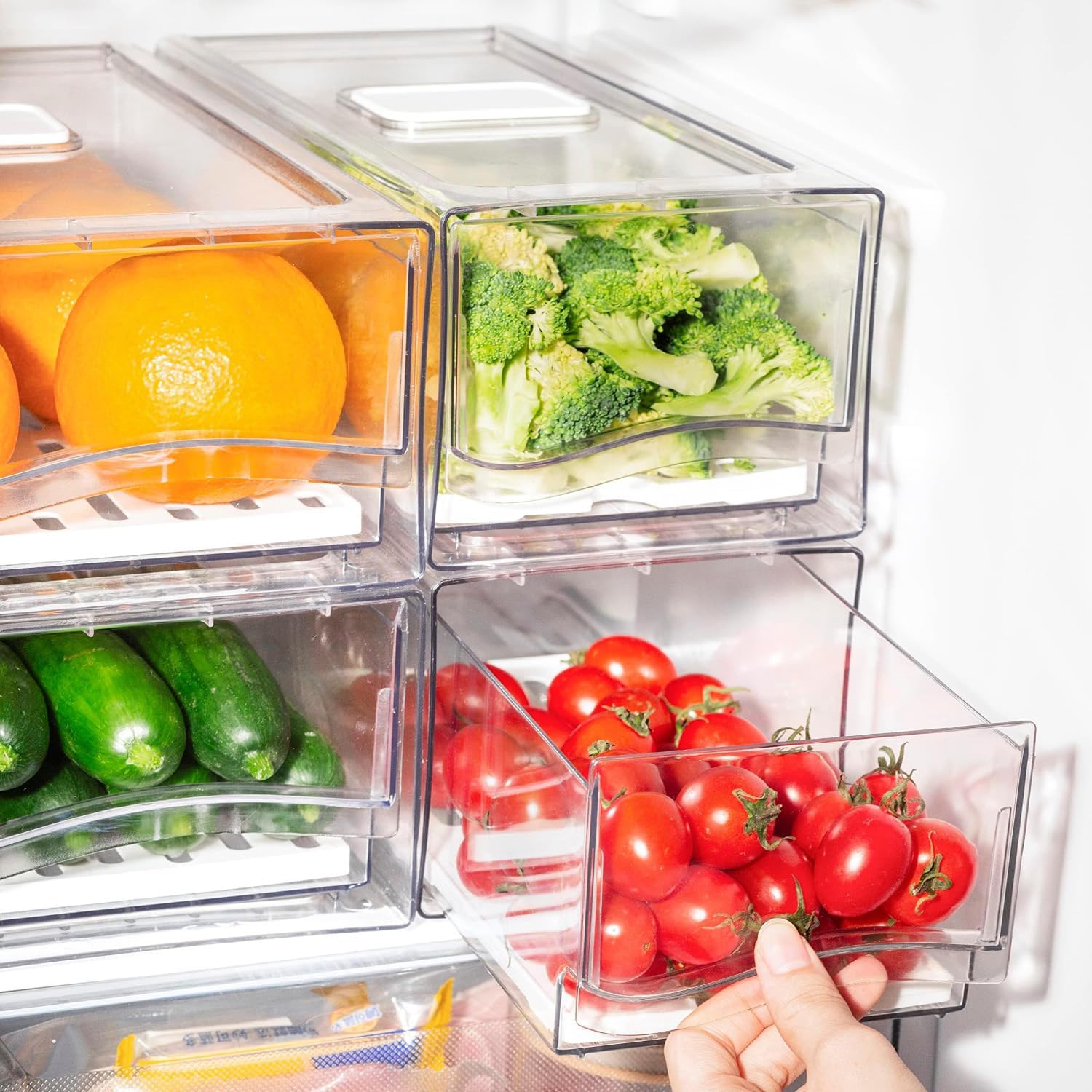 Refrigerator Drawers Pack of 2 With Pull Out Stackable Fridge Organizer ...
