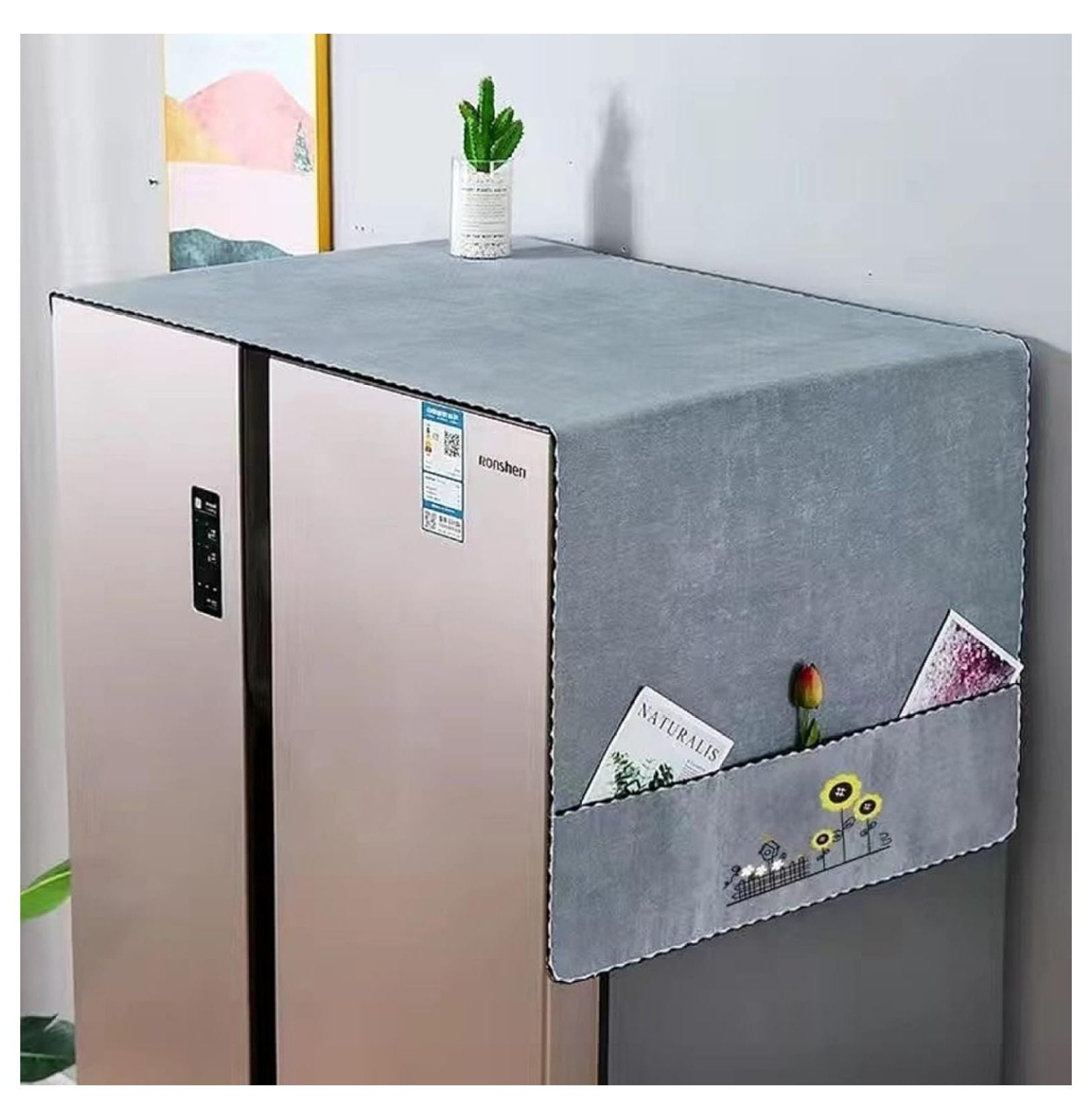 Refrigerator Dust Proof Cover with Storage Pockets Fridge Dust Cover ...