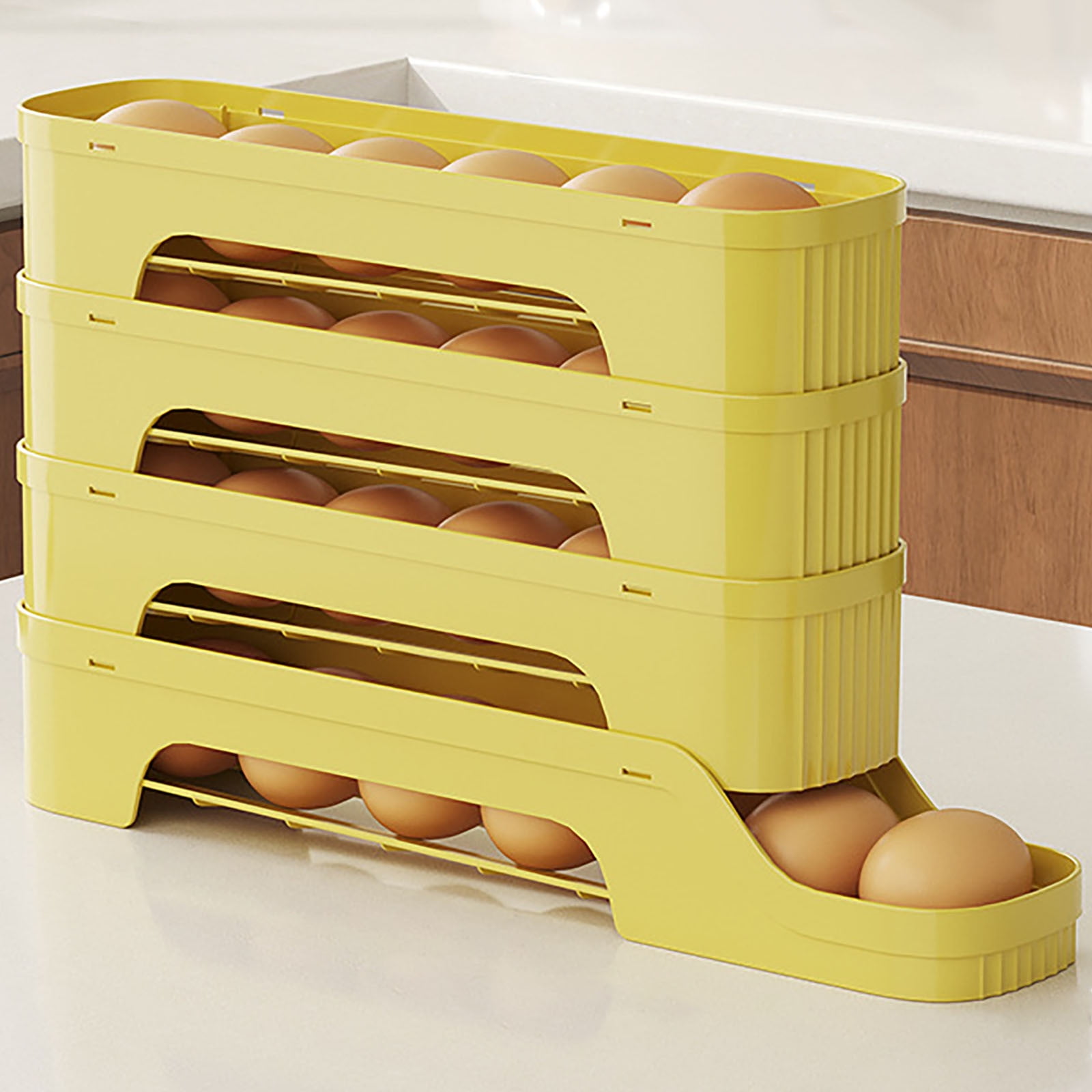 Refrigerator Egg Holder, Automatic Sliding Egg Dispenser with 4 Transparent Layers, Space Saving ...