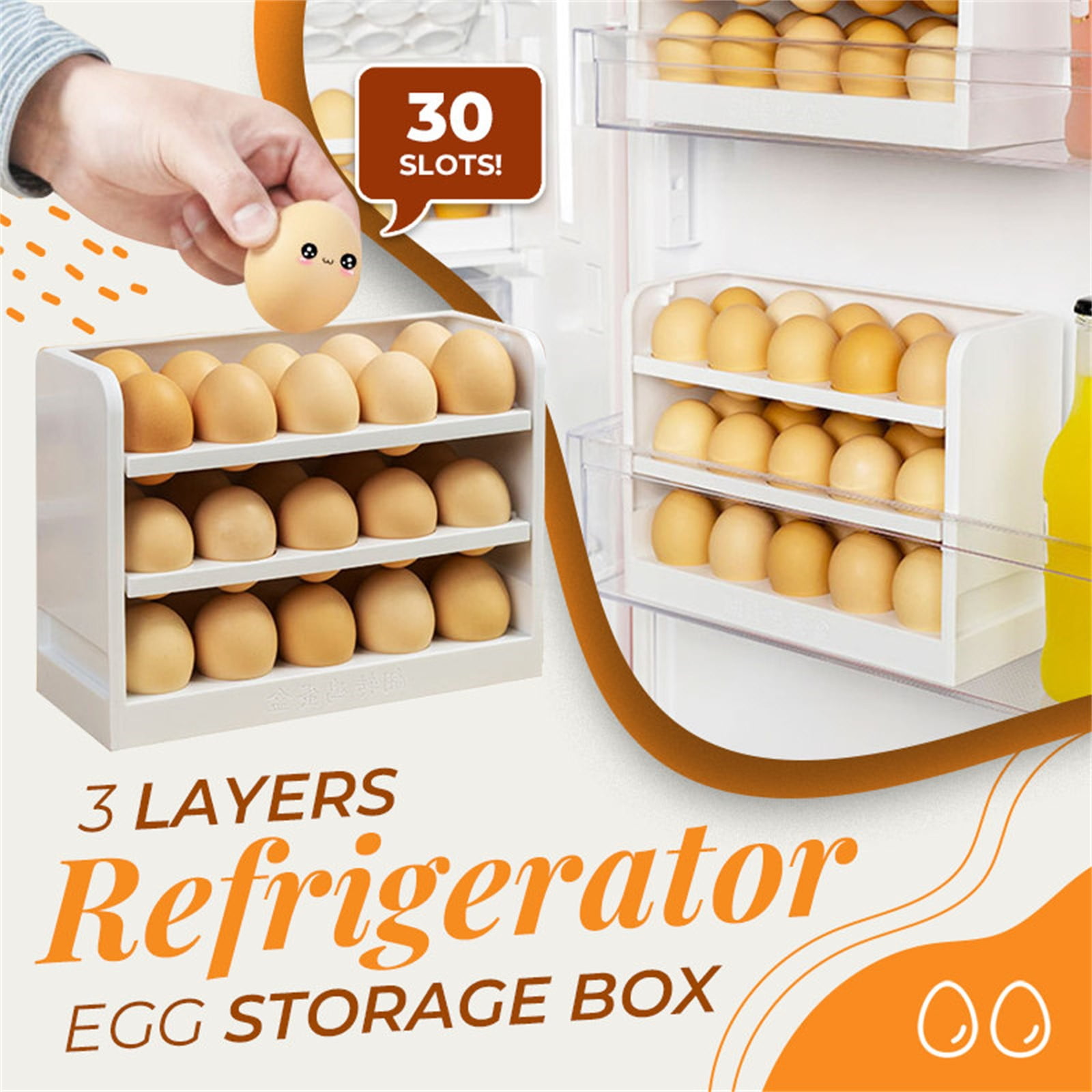 Refrigerator Egg Storage Box 3-Layer Flip Design | 30-Egg Holder ...
