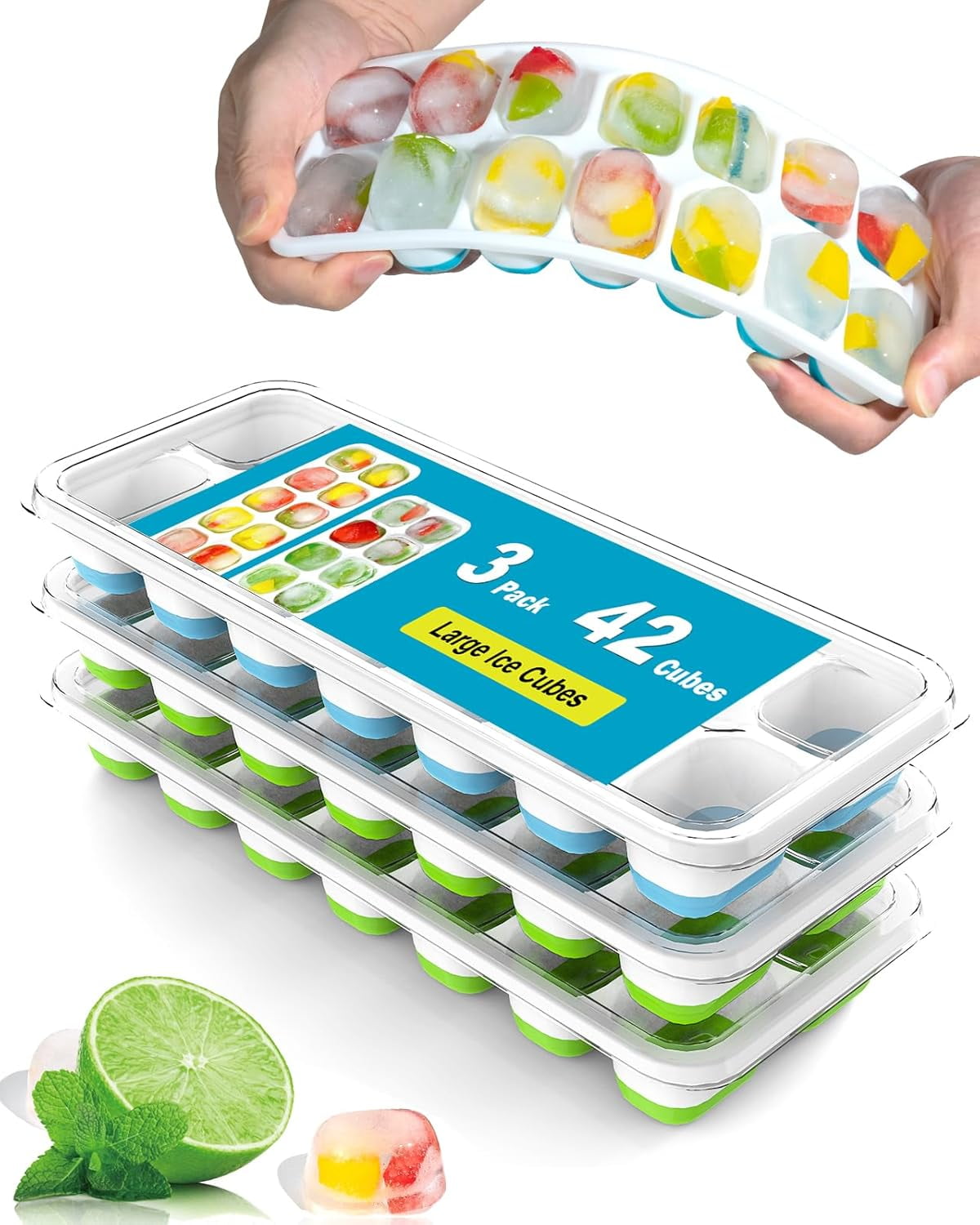 Refrigerator Ice Cubes - 3 Pack of 42 Ice Cubes, Easy-to-Remove ...