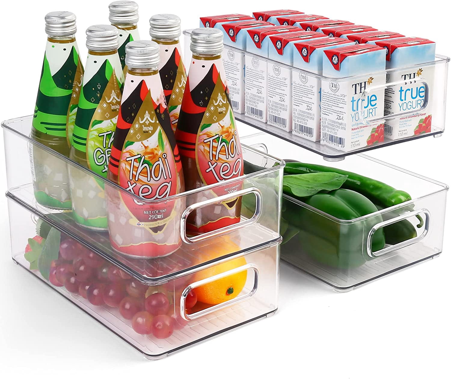 Refrigerator Organizer Bins, 4 Pack,10x6x3 in, Clear Plastic Storage ...