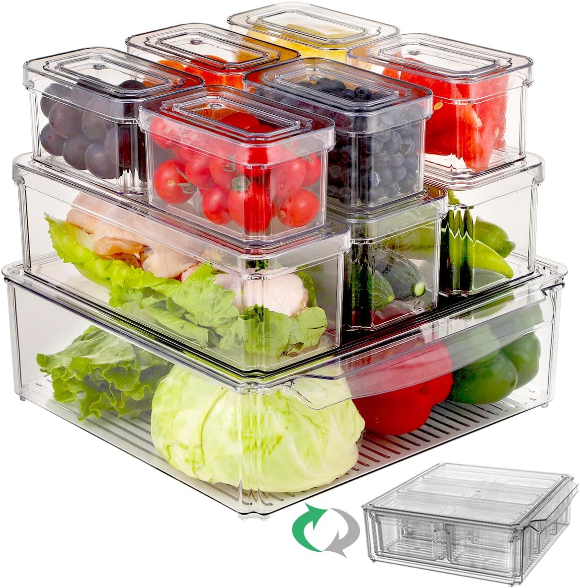 Refrigerator Organizer Bins with Lids, 10 Pack Stackable Fridge ...