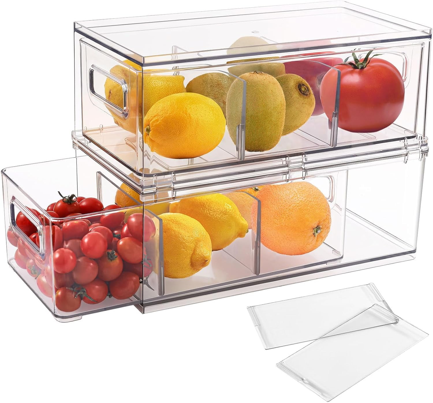 **refrigerator organizer bins with pull-out drawer, drawable clear ...